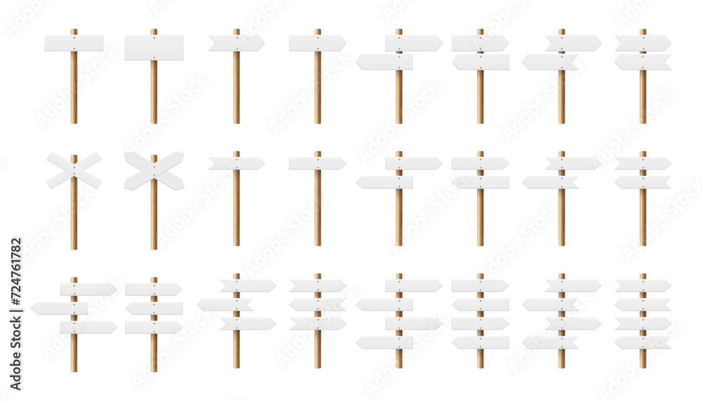 Vector 3D Wooden Sign Post Set. Realistic Blank Signboard on Road ...