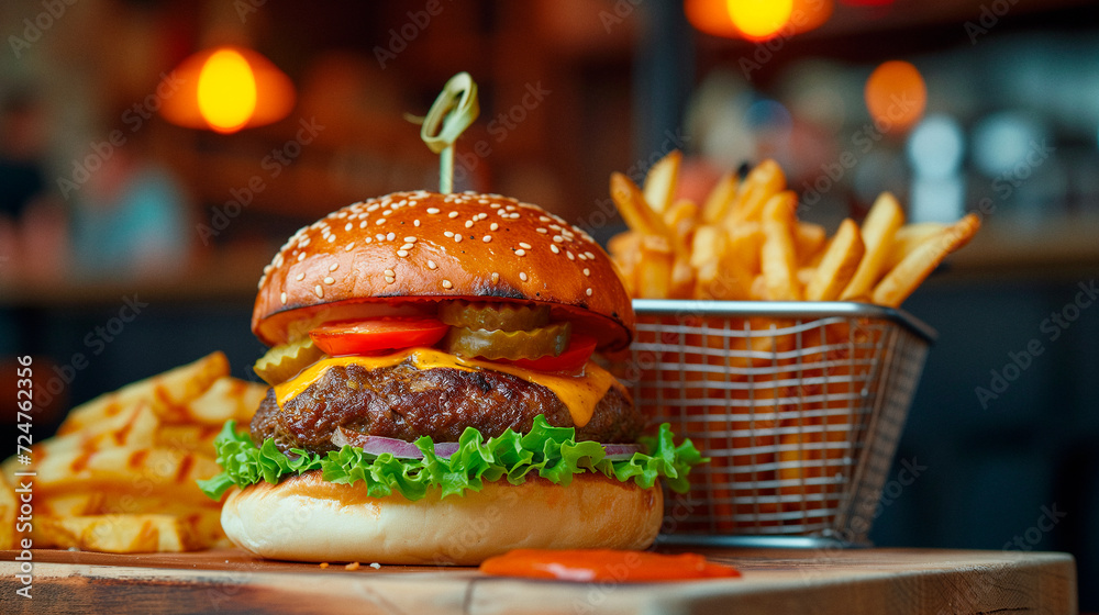 hamburger, pommes, speisekarte, saftig, tomate, salat, fleisch, käse ...