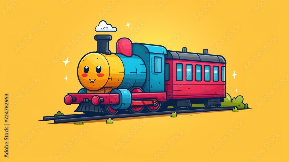 a drawing of a train with a smiley face on the front of it's engine and ...