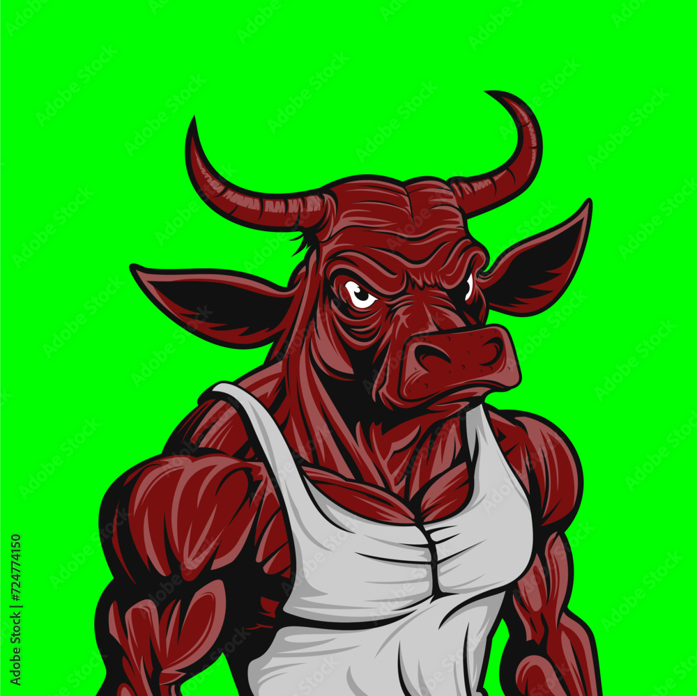 bull with horns, Humanized Red Bull and Banten, Abstract Vector ...