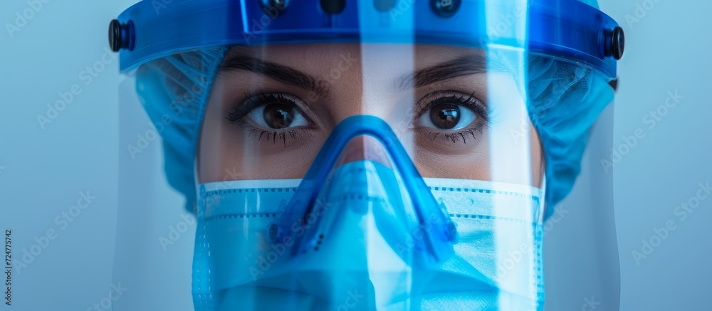 3D printed face shields with transparent plastic attached to blue PLA ...