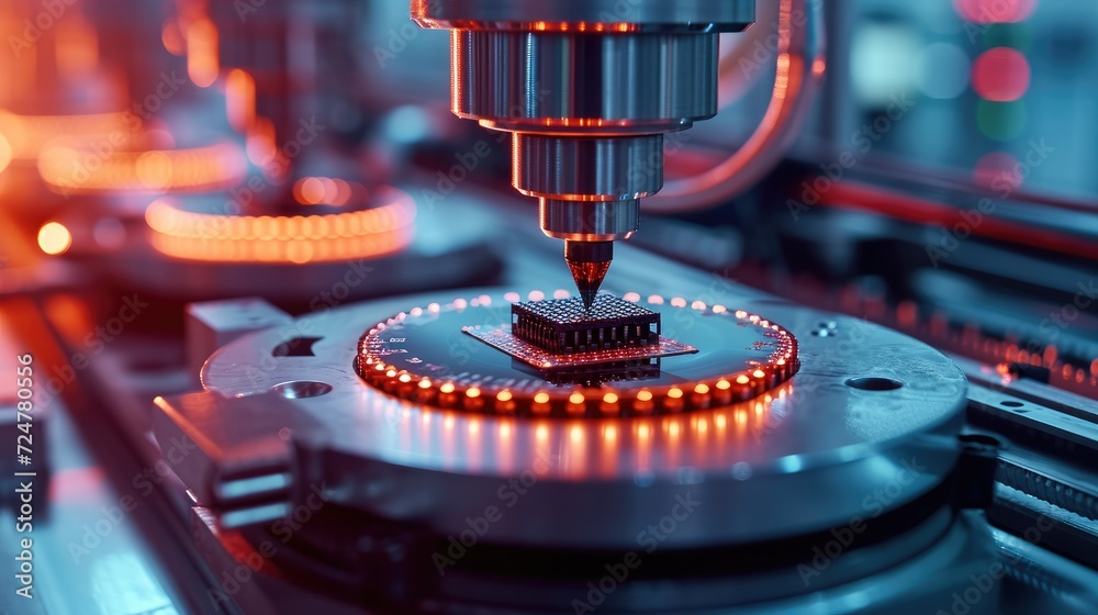 Silicon Dies are being Attached to Substrate by Pick and Place Machine on Semiconductor Factory ...