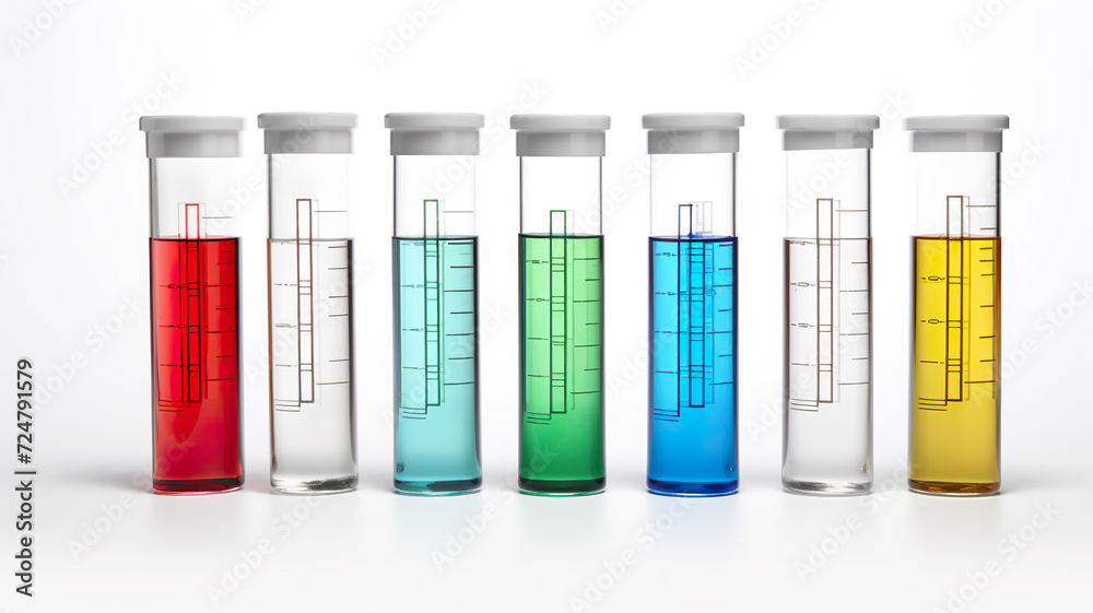 Test tube vial sets for analysis isolated on a white background using a ...