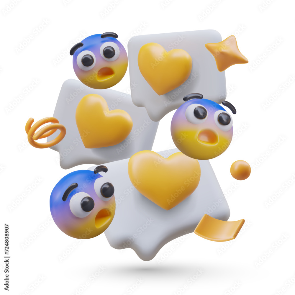Concept of funny emoji with screaming reaction. Online reaction to ...