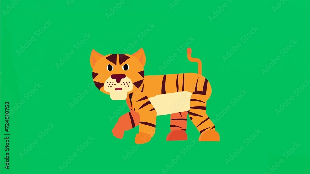 Cartoon Tiger Walking On Green Screen, Chroma Key Stock Illustration ...