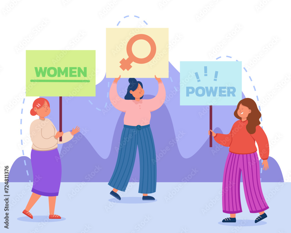 Women with placards fighting for their rights vector illustration ...