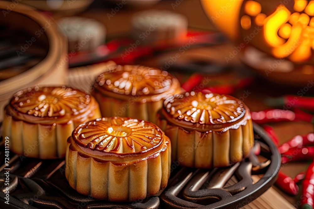 Traditional Chinese mooncakes are served for the mid-autumn festival ...
