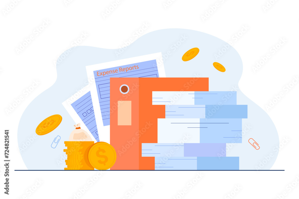 Stack of receipts and invoices vector illustration set. Folder with ...