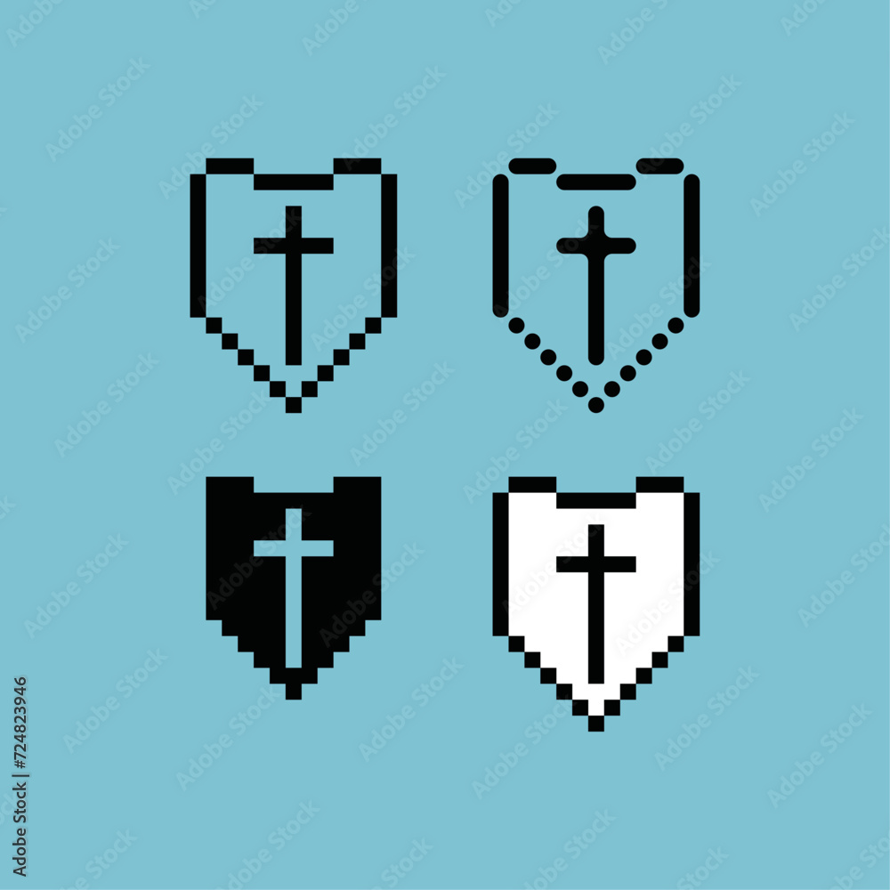 Vecteur Stock Pixel art outline sets icon of shield variation color ...
