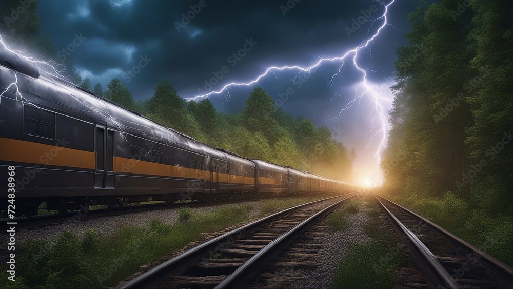 train on the railway a train trailing through forest in the middle of a ...