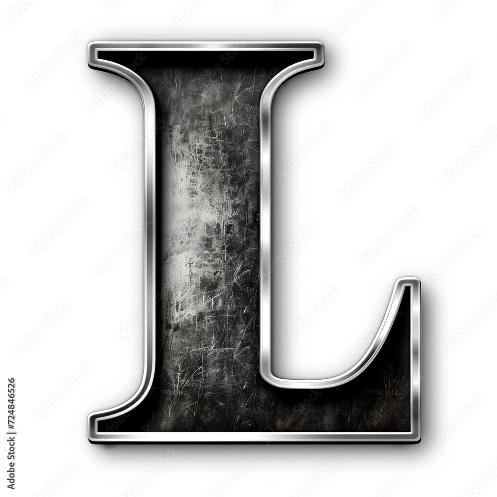 3D L letter, roman numeral, modern font, silver metallic. Studio ...