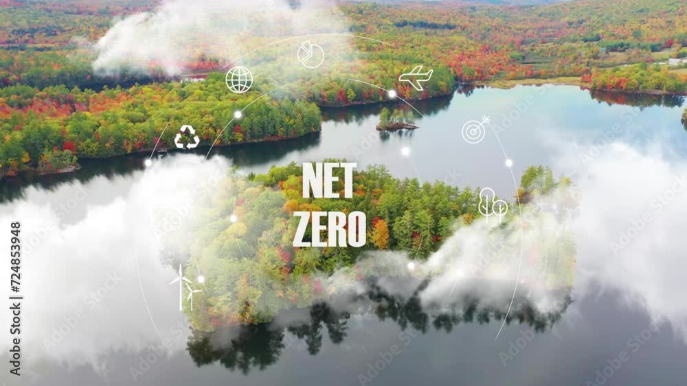 Net zero , carbon neutral concept. Net zero greenhouse gas emissions target. Green nature ...