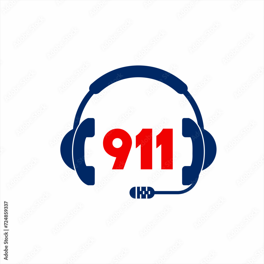 911 logo design. Illustration of headphones with telephone symbol and ...
