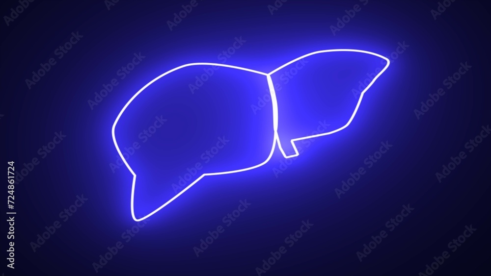ภาพประกอบสต็อก Blue neon human liver icon. Neon human liver organ icon ...