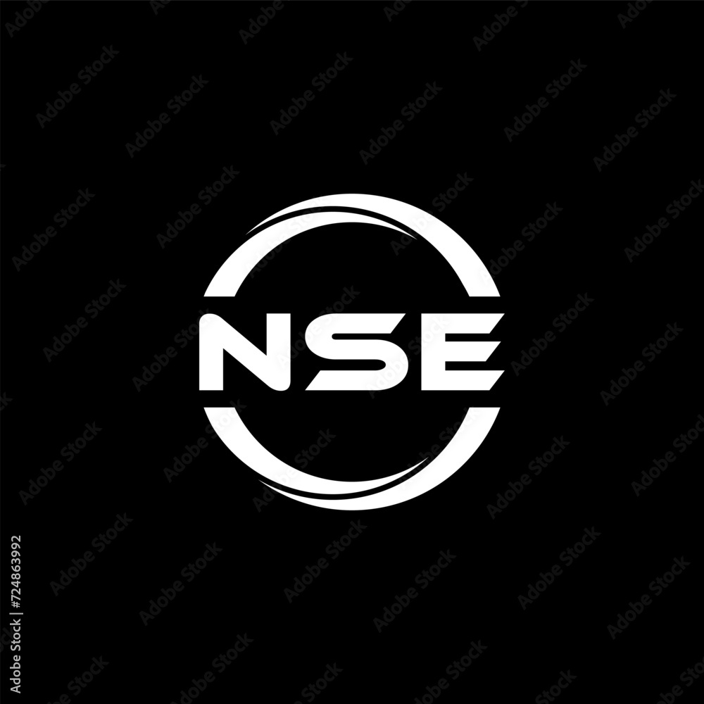 NSE letter logo design with black background in illustrator, cube logo ...
