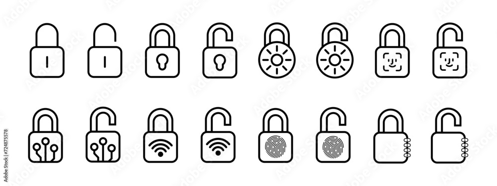 Lock icon. lock icon collection. Security system set of different types ...