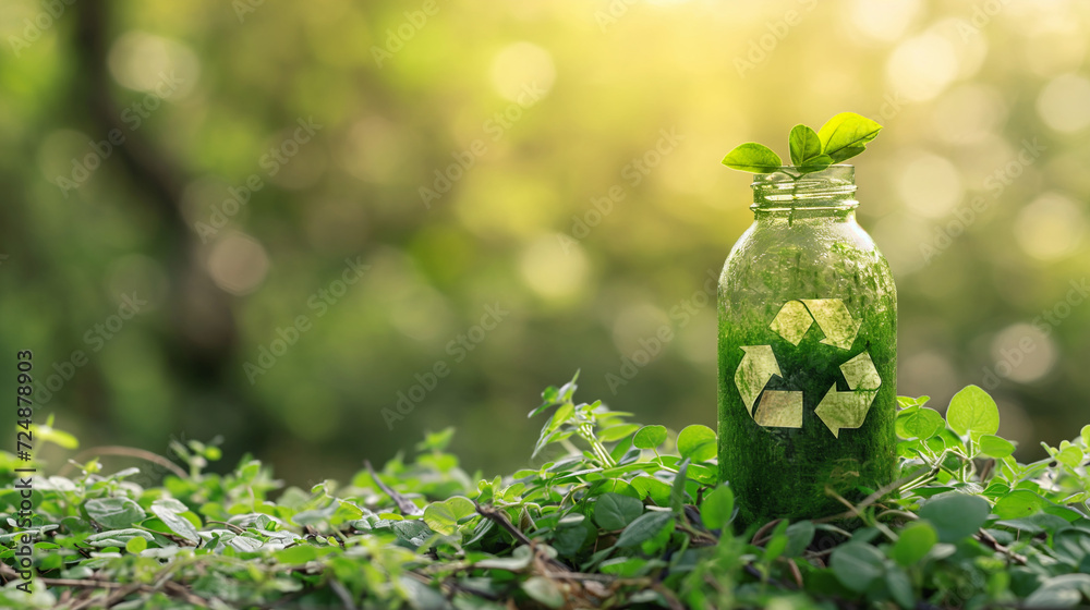 Recycling Symbol auf Erde in zwei Händen getragen vor einer Hecke ...