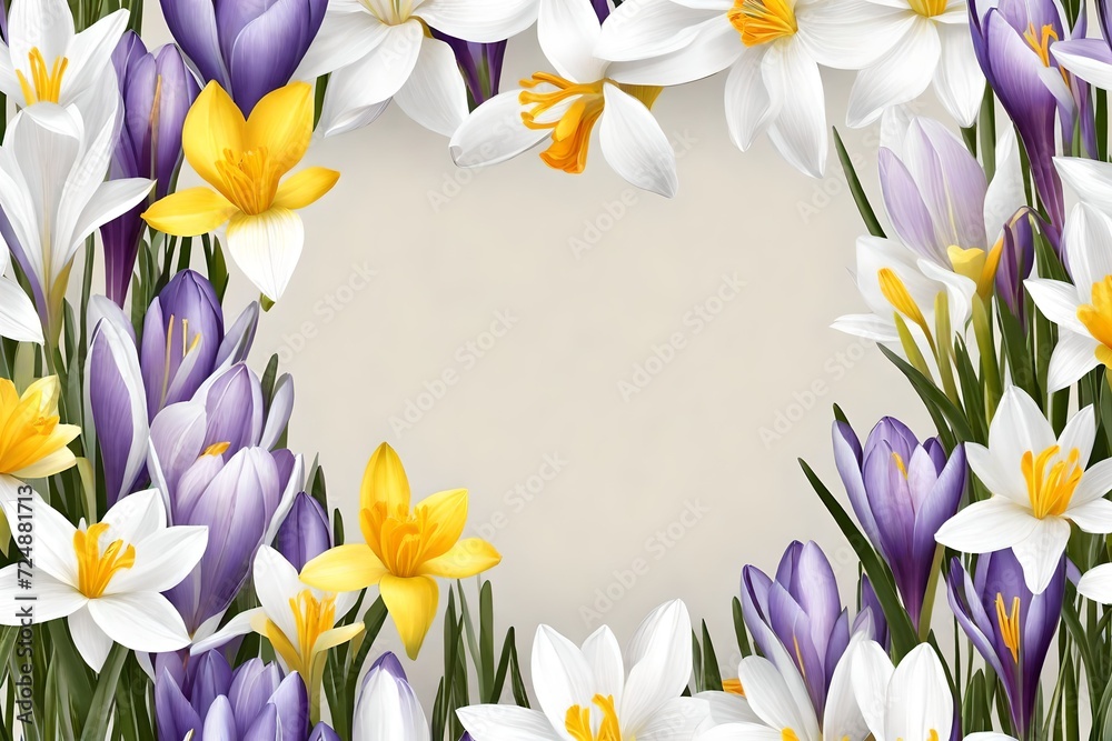 Frame and seamless border with spring flowers - crocus and daffodils ...
