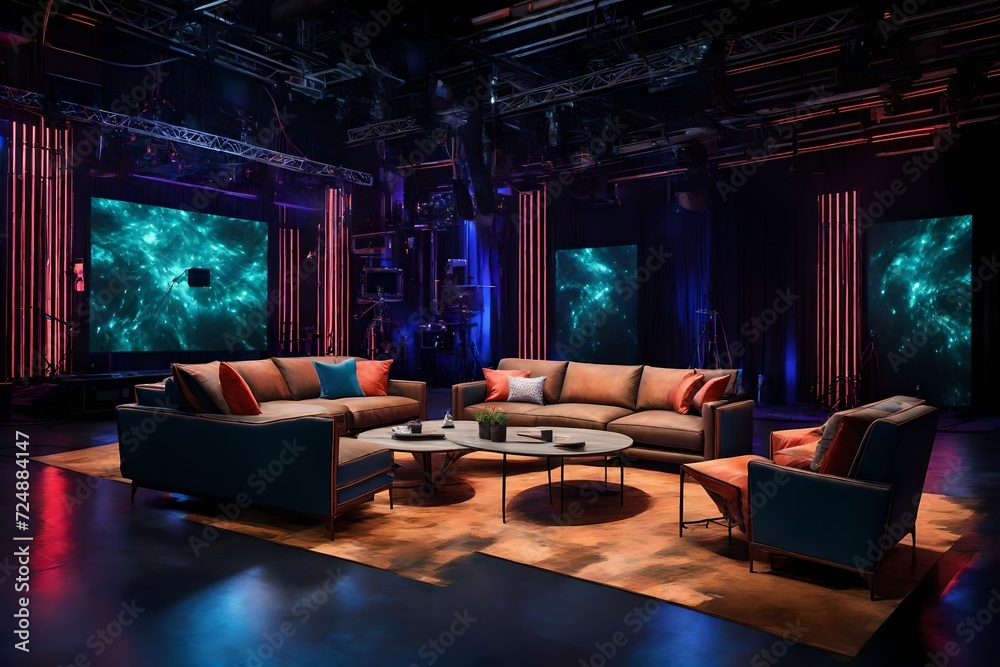 Revamp a TV studio stage with immersive LED lighting, spotlights, and a ...