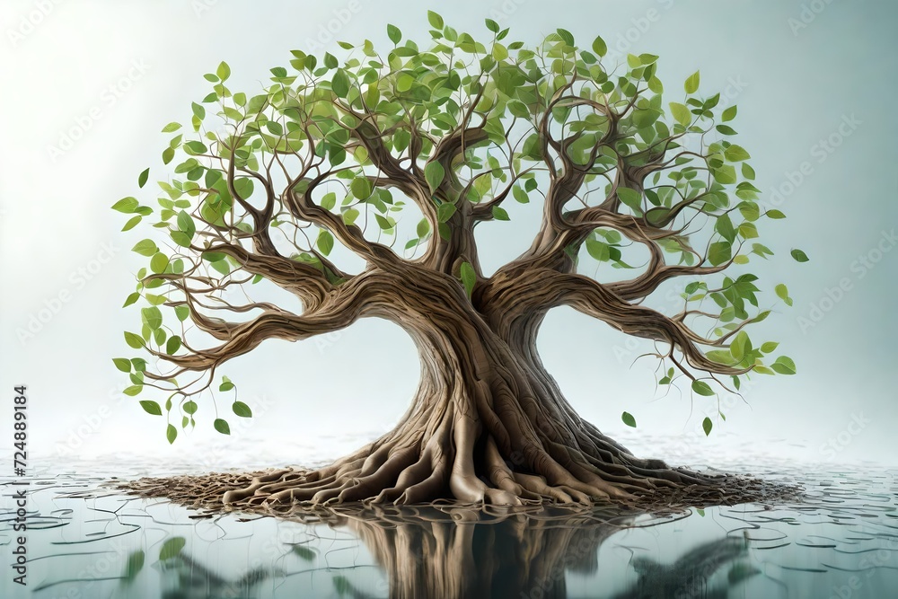 Financial growth and stability, abstract tree with roots and leaves ...