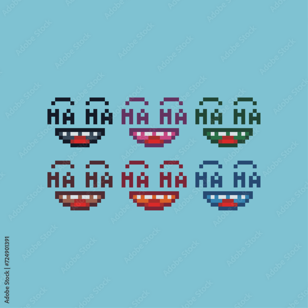 Pixel art sets icon of haha face variation color. joke face icon on ...