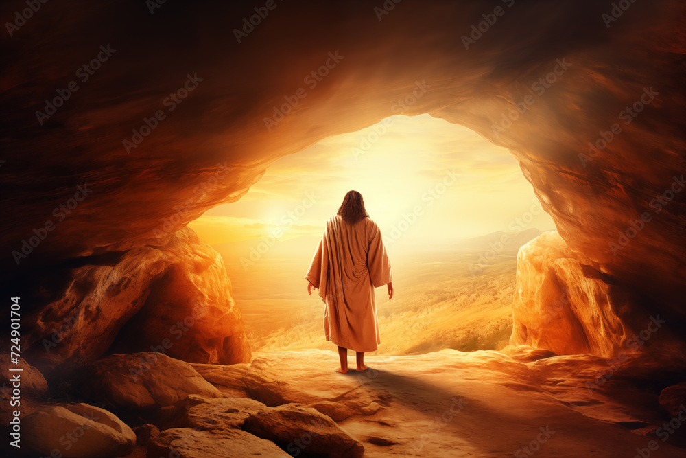 Jesus Christ Resurrection, Christian Easter Background. Empty tomb ...