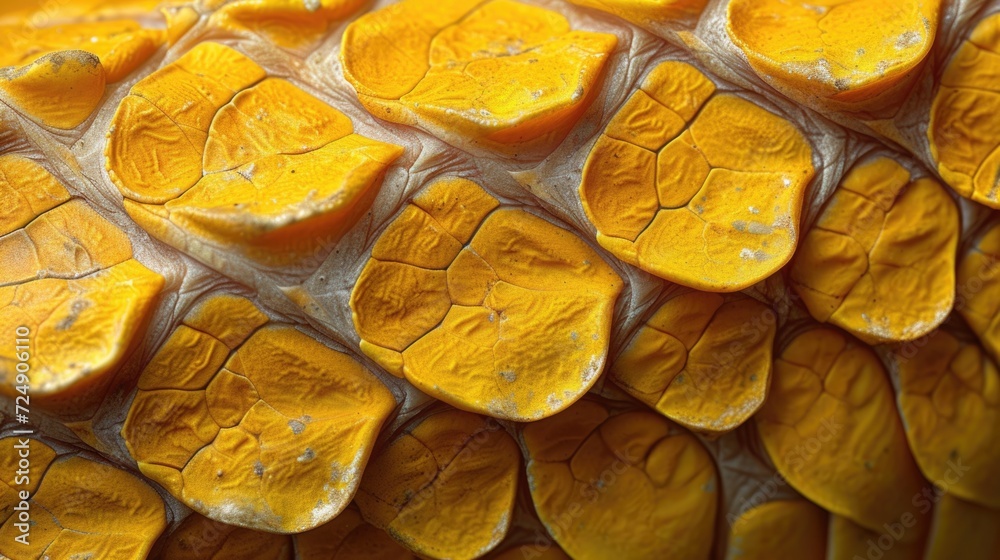 Skin, scales of a snake, anaconda, darkon. A close view of the yellow ...