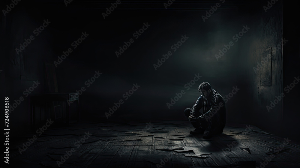 Sad man sitting alone. Depression and loneliness concept Stock Photo ...