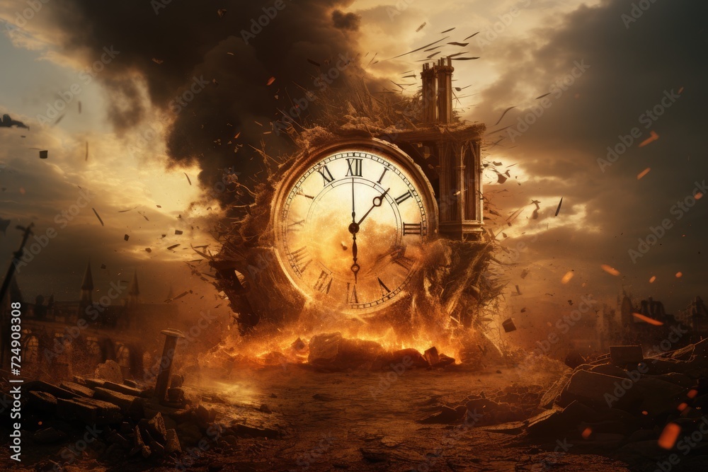 A solitary clock sits in the midst of a sprawling green field ...