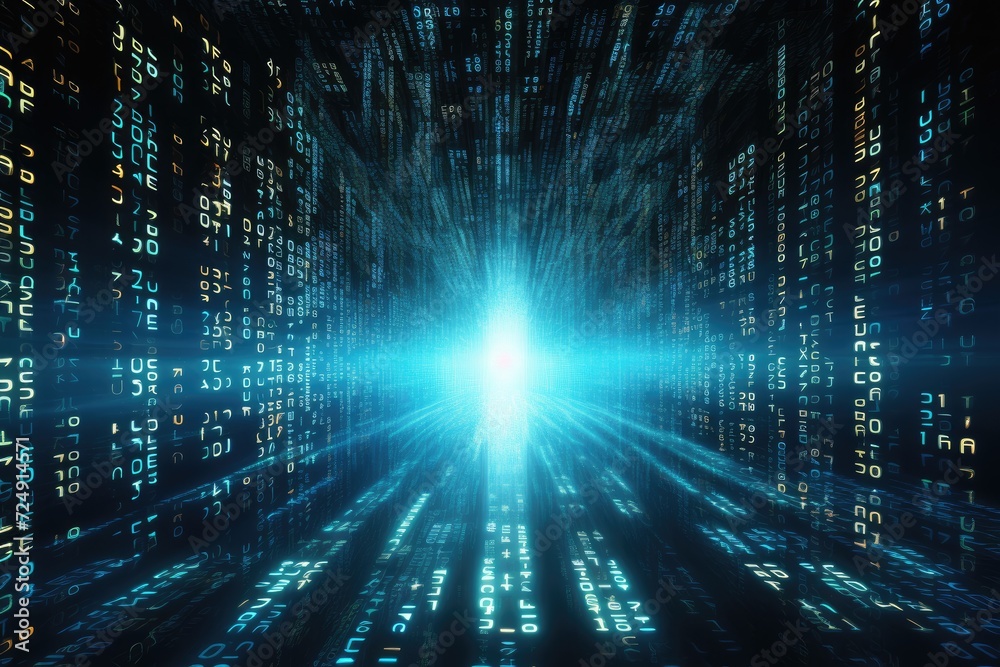 An immersive tunnel filled with an abundance of blue numbers, creating ...