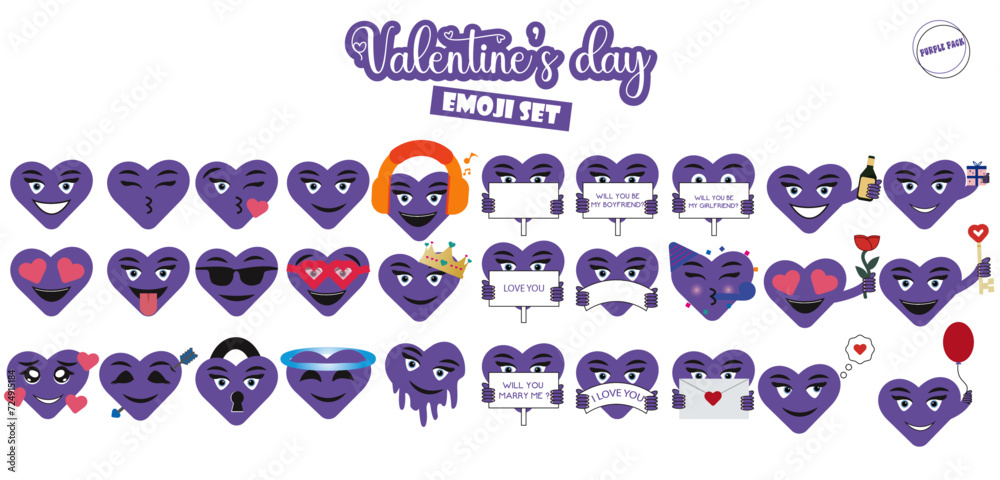 Purple heart emoji. Emoji set love; emoji heart collection; pack emoji ...