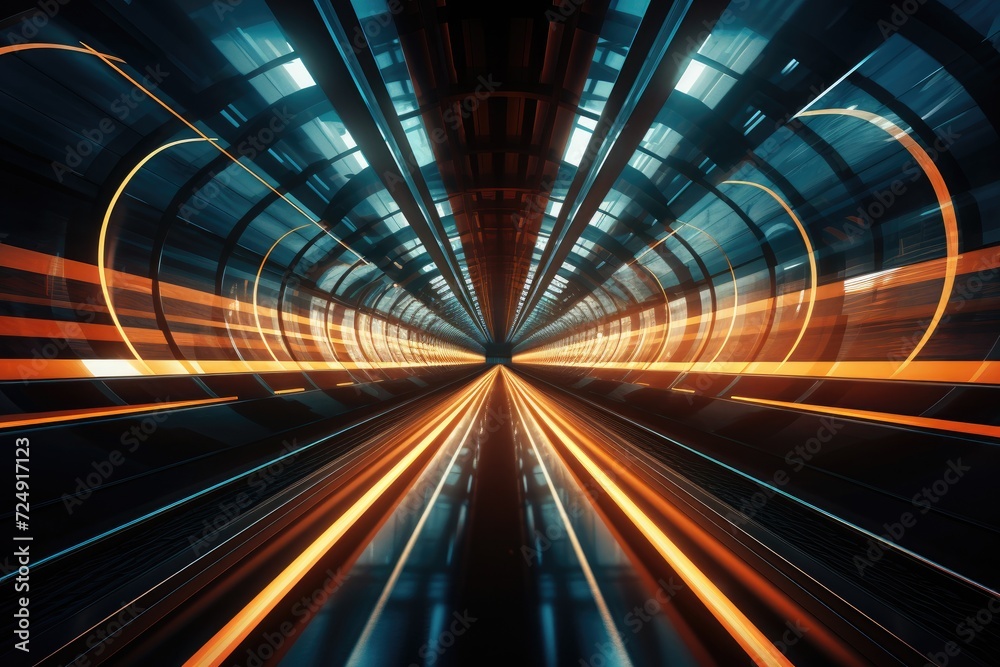 A mesmerizing tunnel with vibrant lights emanating from the end ...