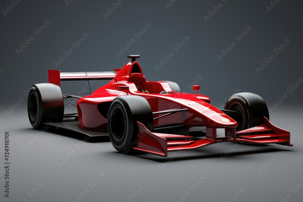 A striking red race car stands out against a simple gray background ...