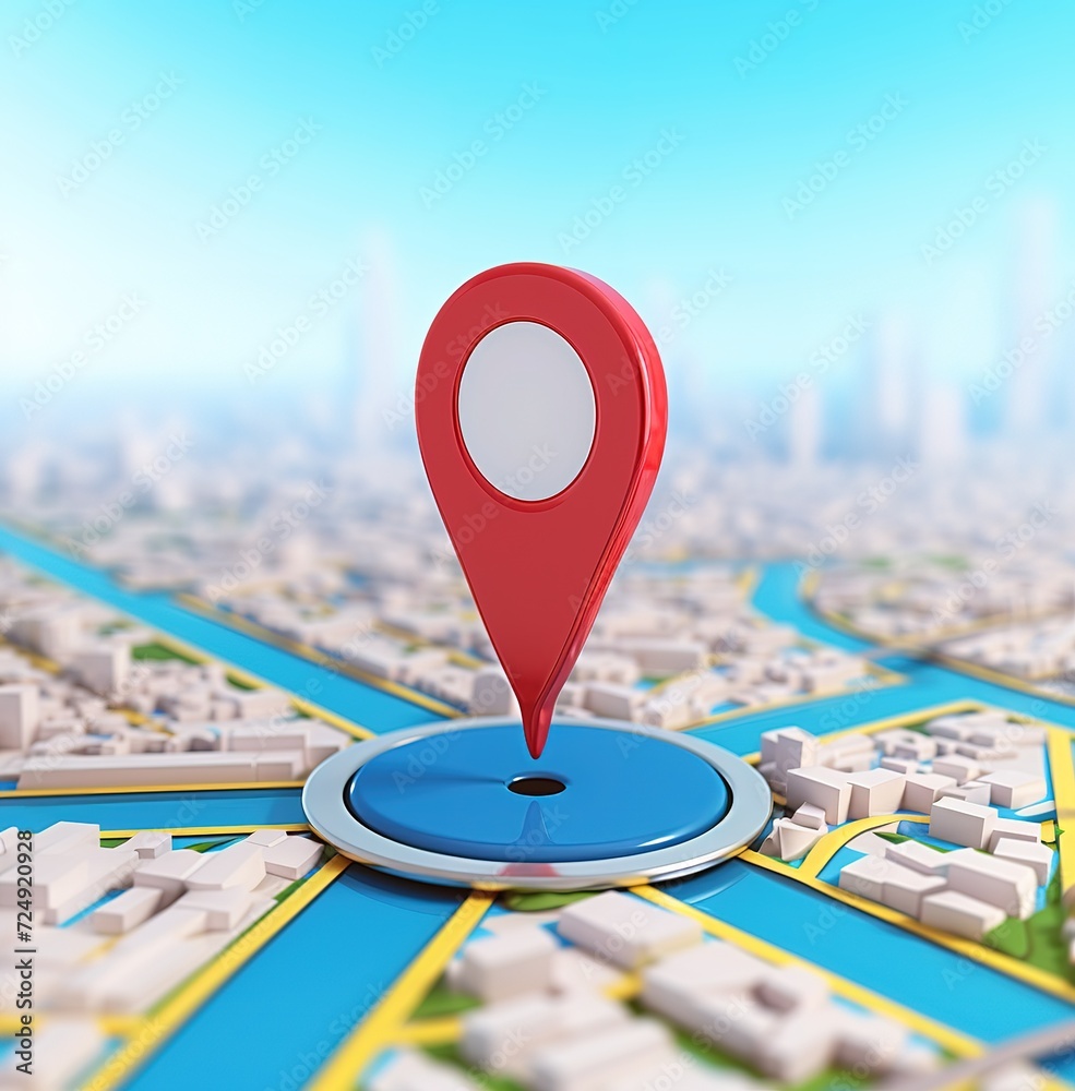 A bright marker indicating a point on a stylized city map with a ...