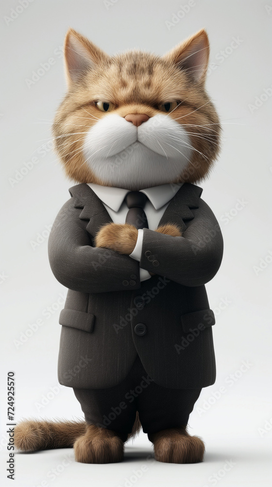 Cartoon cat dressed as a boss. White background. 3d impression. Stock ...