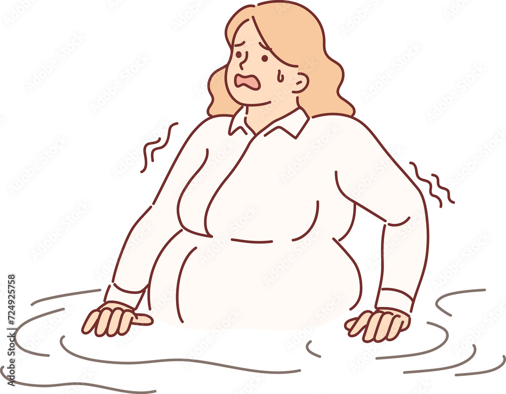 Business woman drowning in water needs help, symbolizing overload at ...