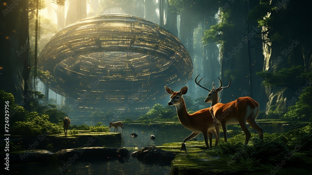 Fantasy Ecosystems: Bio-Fusion of Nature and Futuristic Habitats Stock ...