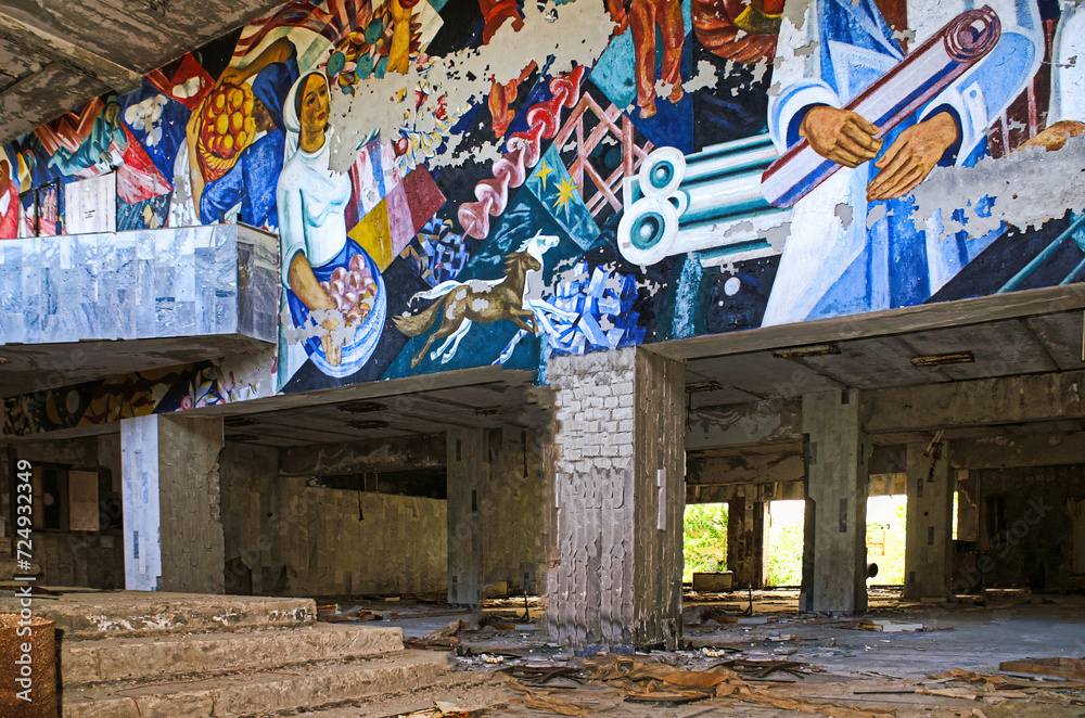 Murals on the walls of some abandoned buildings in the ghostly city of ...