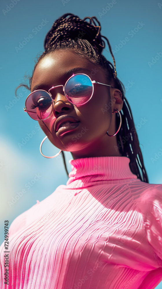 Pink Y2K Chic: A Stylish Black Woman Radiates Under Soft Bright Light ...