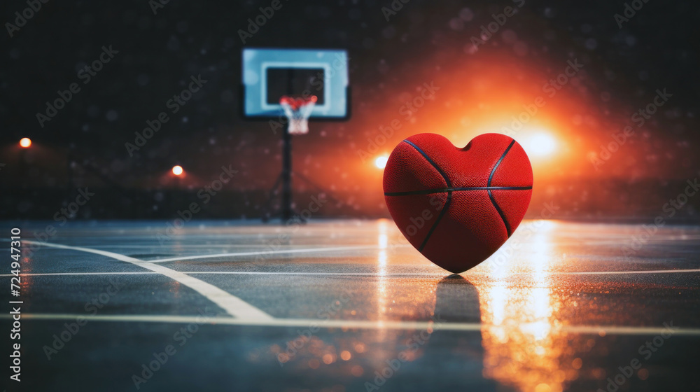 heart shaped basketball on basketball court background, Valentine's day ...