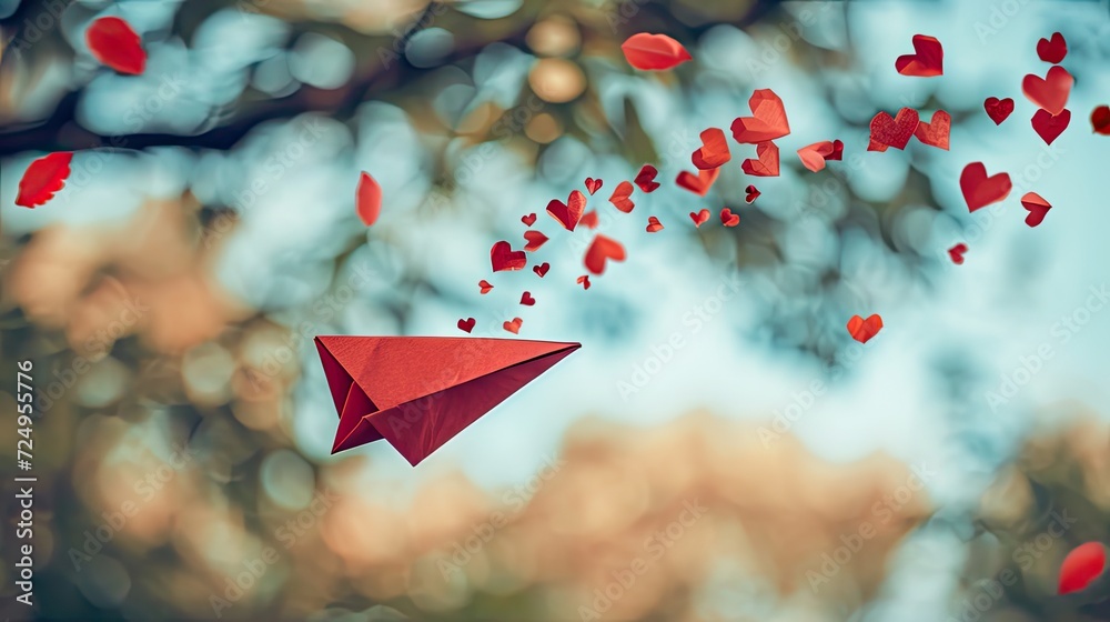 Paper airplane Love note. A magical scene with a paper airplane ...