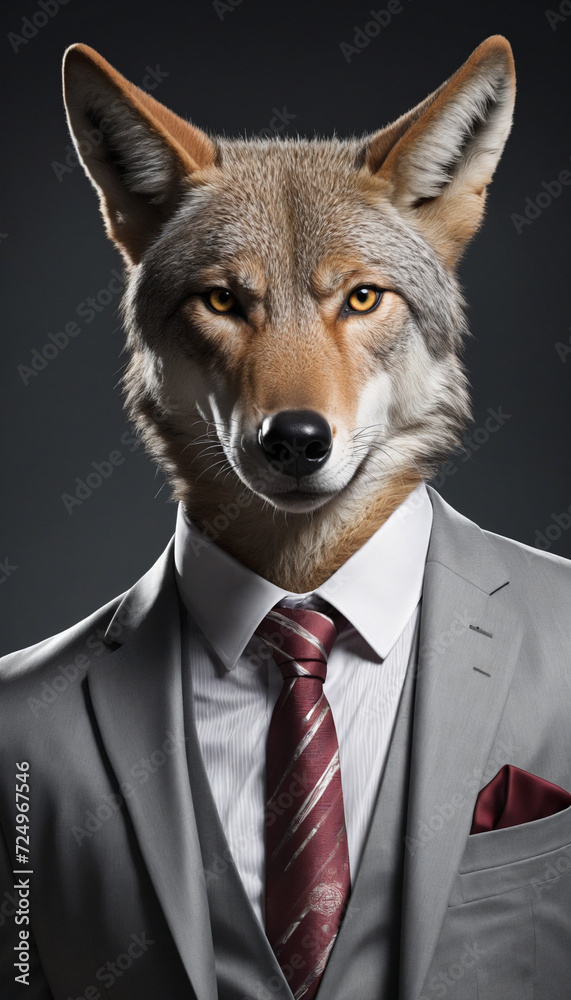Elegant wolf in suit and tie. Fashion portrait of anthropomorphic ...