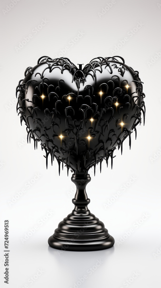 Gothic Black Heart Sculpture on Pedestal with Intricate Filigree Design ...