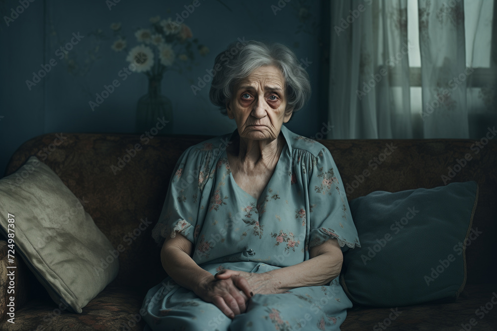 Sad tired ill sick lonely disappointed old elderly senior woman ...
