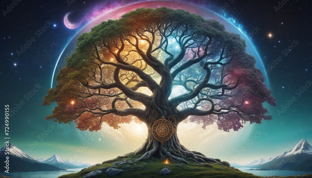 Colorful Yggdrasil Tree Of Life And World Tree Of Viking And Norse ...