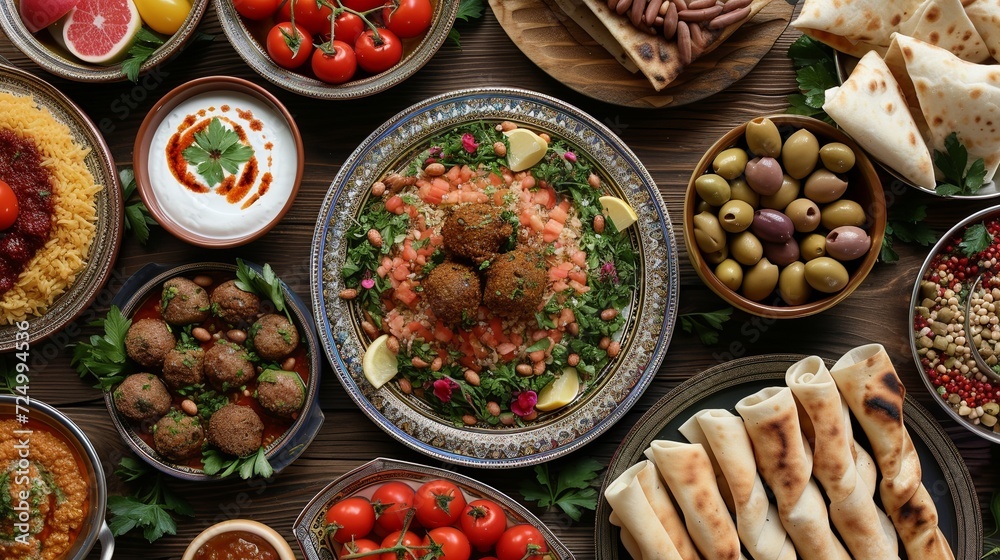 Arabic Cuisine;Middle Eastern traditional dishes and assorted meze ...