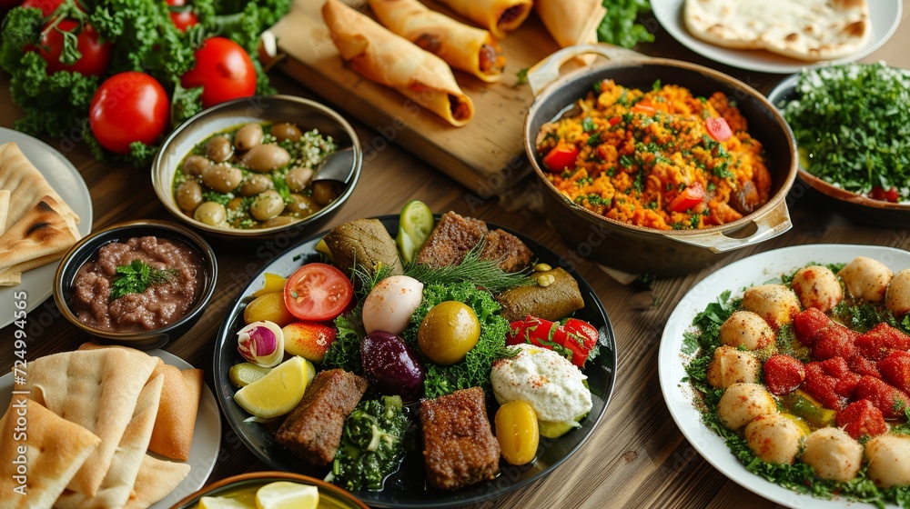 Arabic Cuisine;Middle Eastern traditional dishes and assorted meze ...