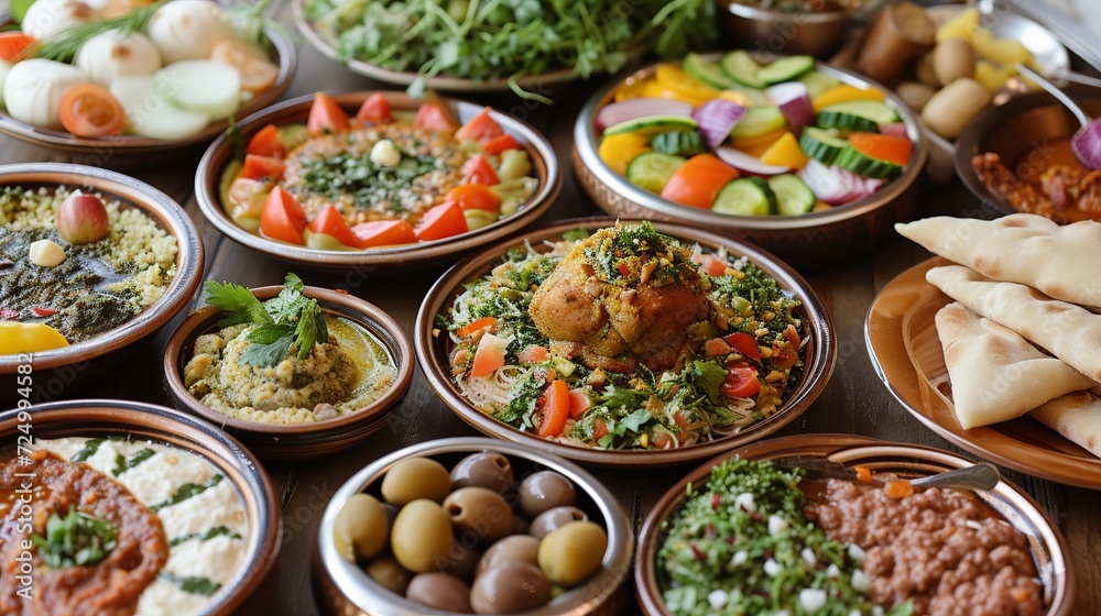 Arabic Cuisine;Middle Eastern traditional dishes and assorted meze ...