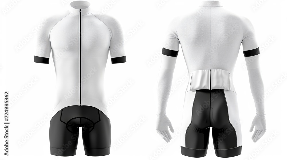 Blank white cycling outfits front and back view with collar mockup ...