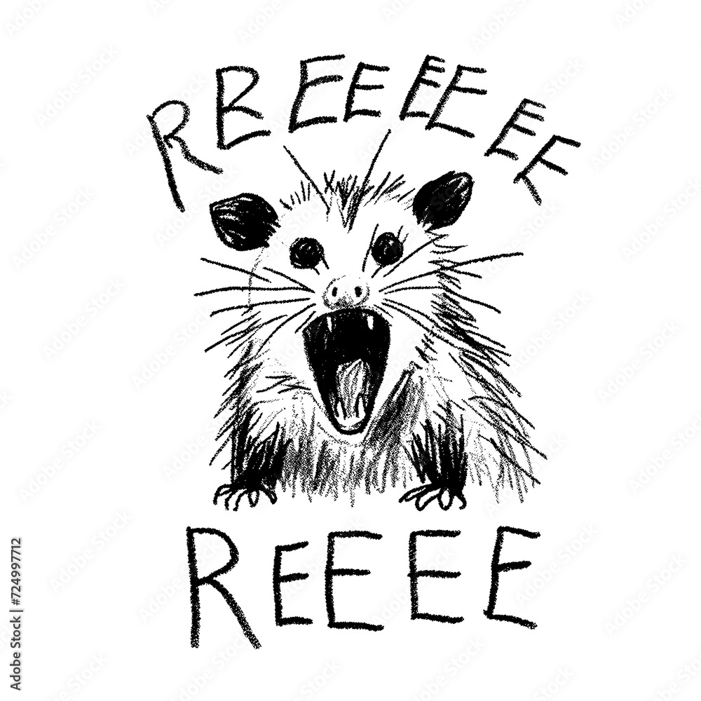 opossum screaming in the style of childish hand drawn drawing. Perfect design for greeting cards ...